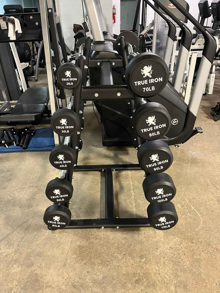 True Iron Rubber Fixed Barbell Set 20-110 with Rack! - True Iron Fitness