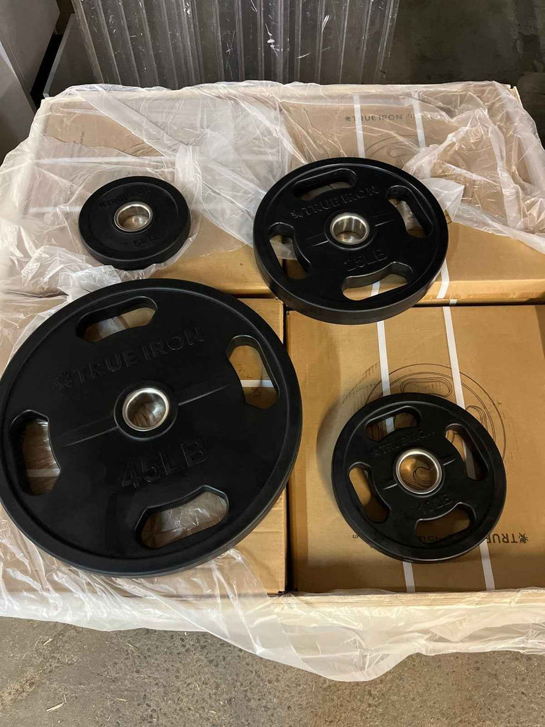 Rubber Coated Olympic Plates Set With Bar! – True Iron Fitness