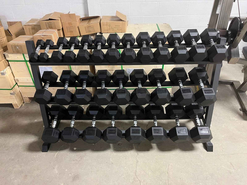 Fitness Rubber Hex Dumbbell Set 5-75 lb with Rack – True Iron Fitness