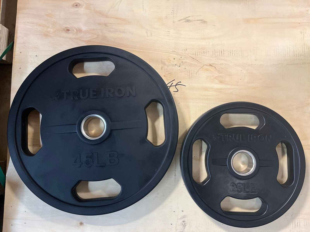 Rubber Coated Olympic Plates Set With Bar! – True Iron Fitness